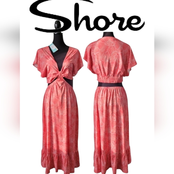 Shore | Dresses | Shore Resort Wear Womens Coral Floral Print Tiefront ...